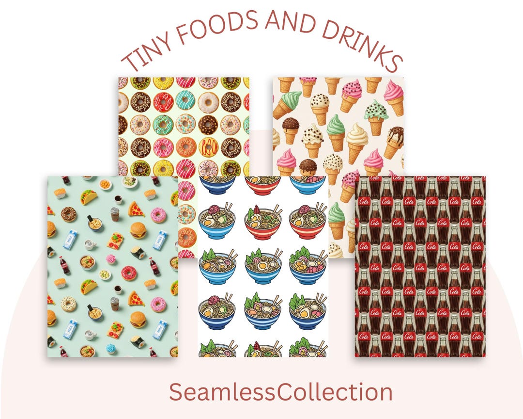 Tiny Food Seamless Patterns | Cute Mini Food & Drink Digital Paper Set ...