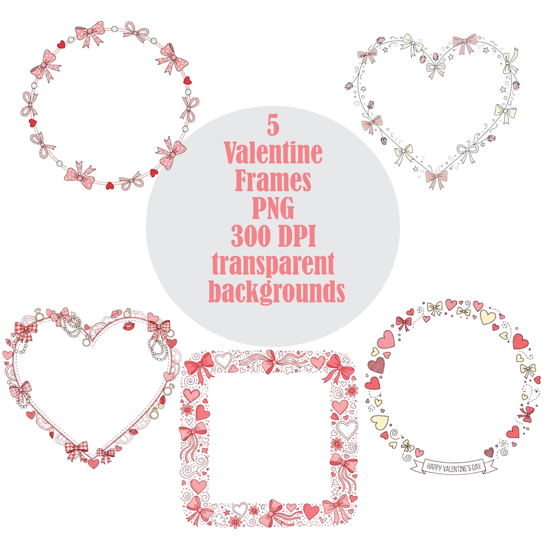 Heart Frames Clipart Bundle, Valentine's Day PNG (digital Download ...