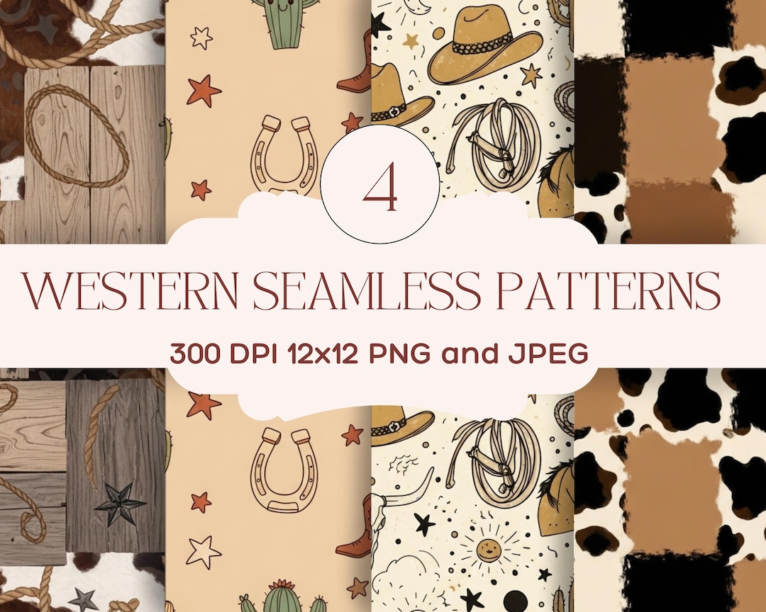 Western Seamless Pattern Bundle Cow Print & Checkerboard Digital Papers ...