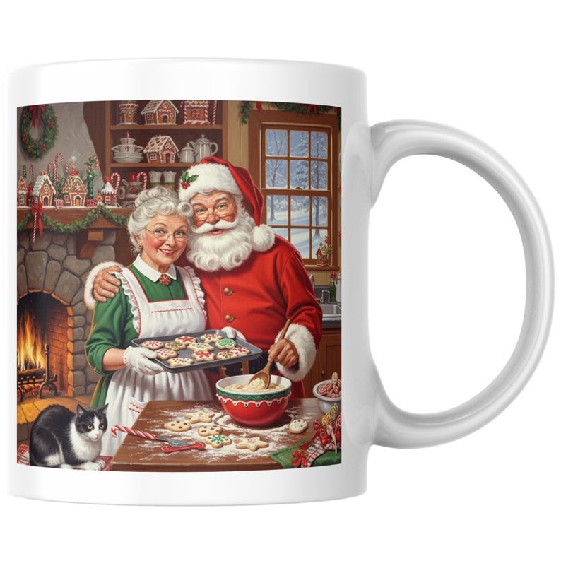 Christmas Kitchen Decor Santa and Mrs Claus Making Cookies PNG Digital ...