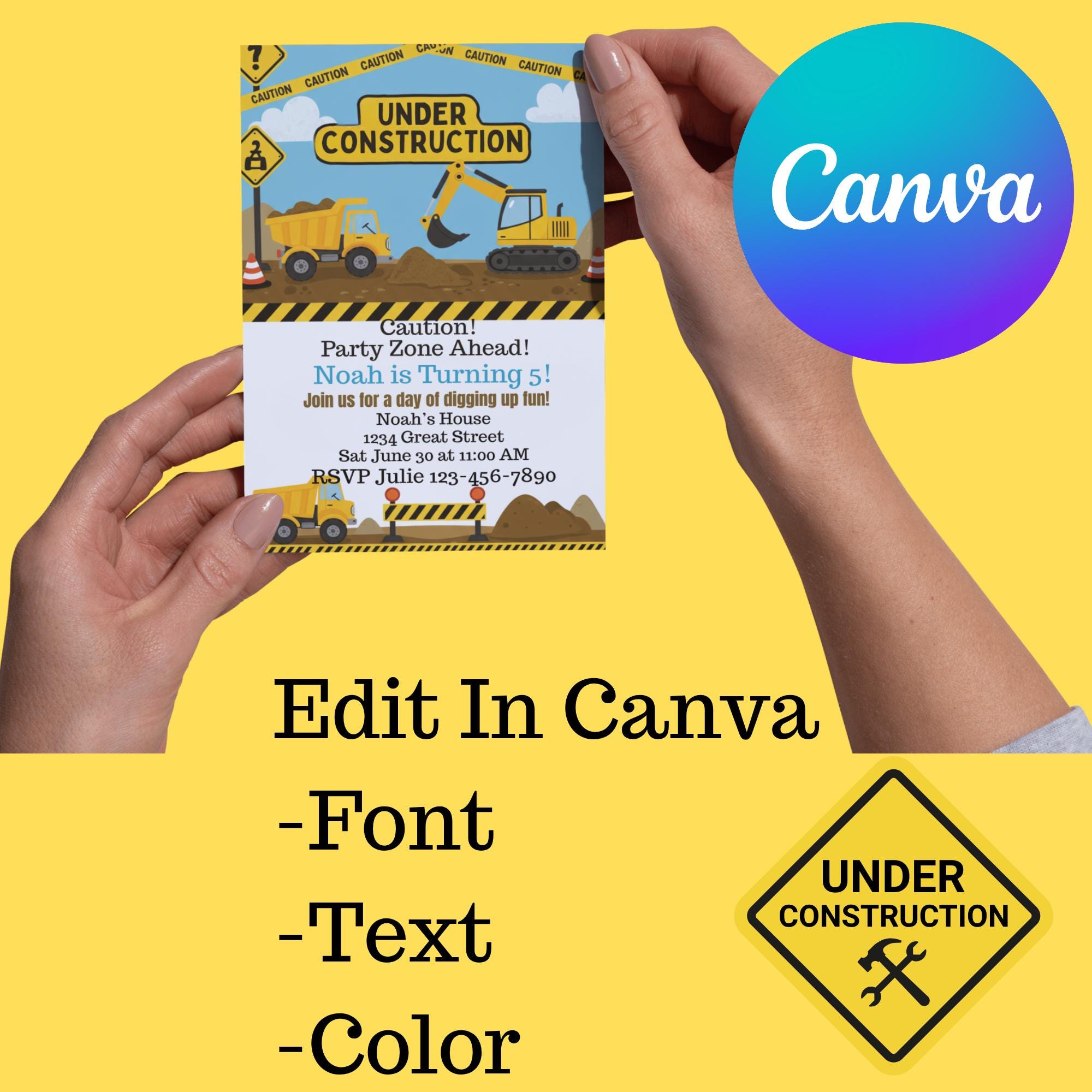 Editable Construction Birthday Invitation – Mobile & Printable Versions ...