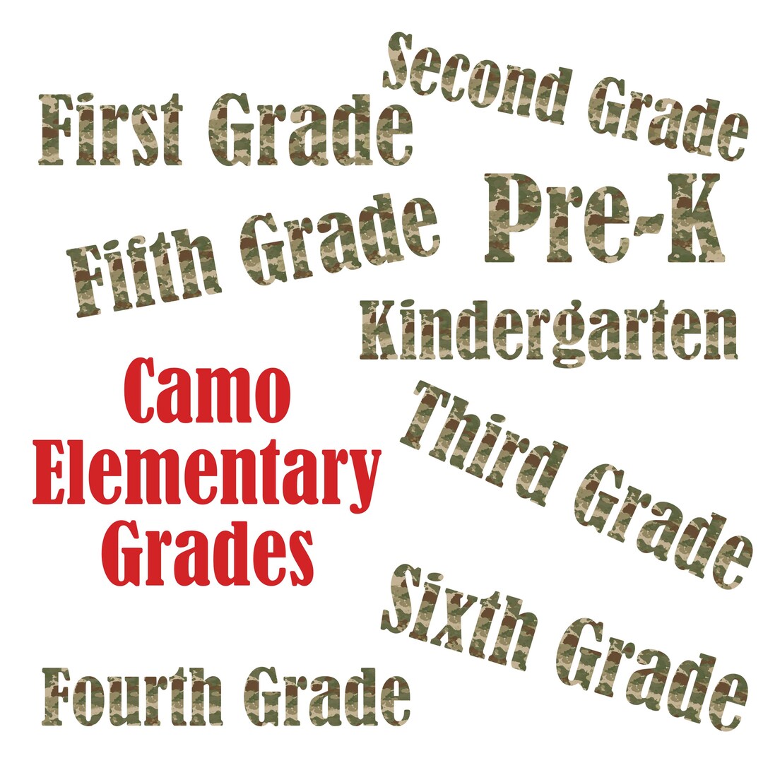 Camo Elementary Grades Clip Art Bundle, Sublimation PNG (digital ...