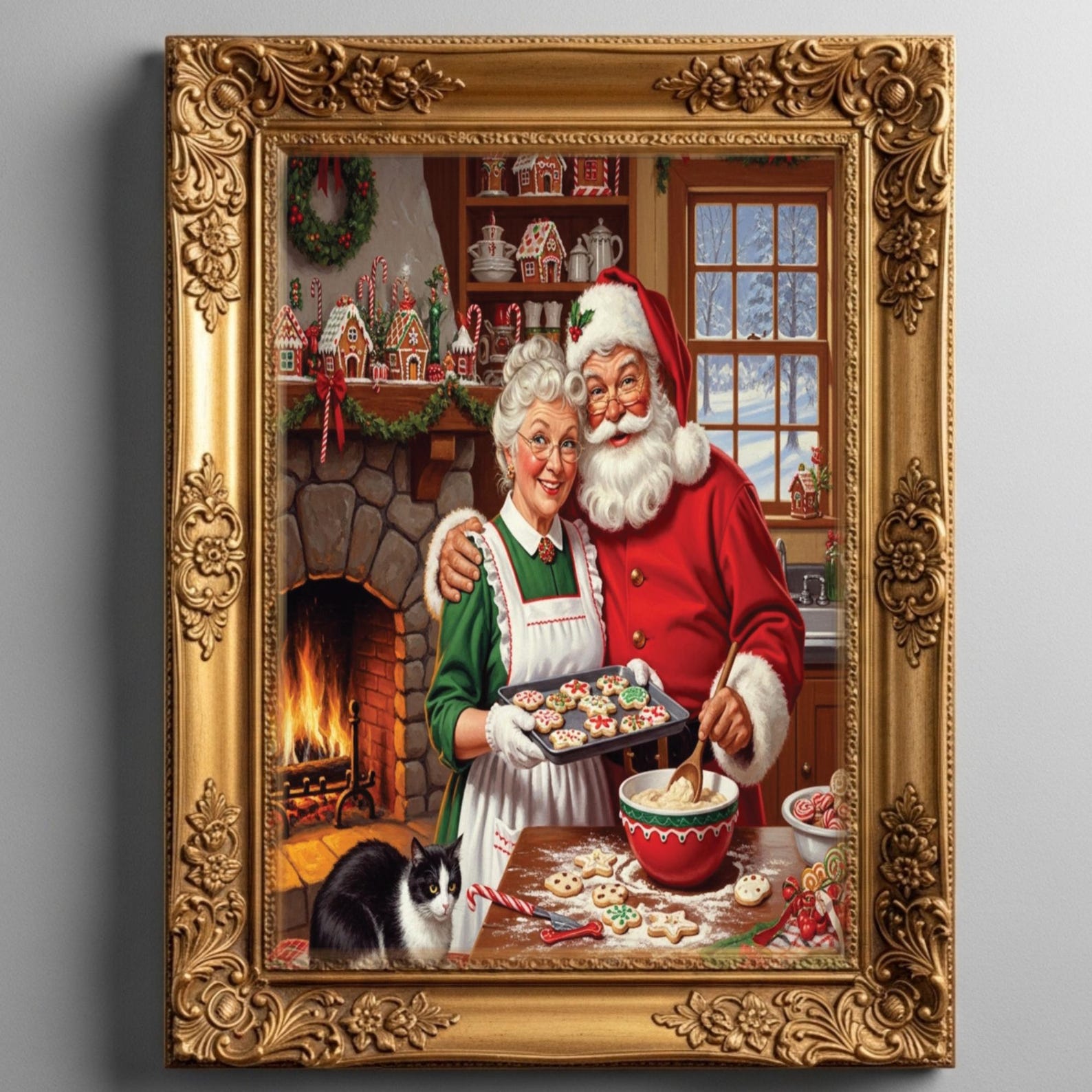 Christmas Kitchen Decor Santa and Mrs Claus Making Cookies PNG Digital ...
