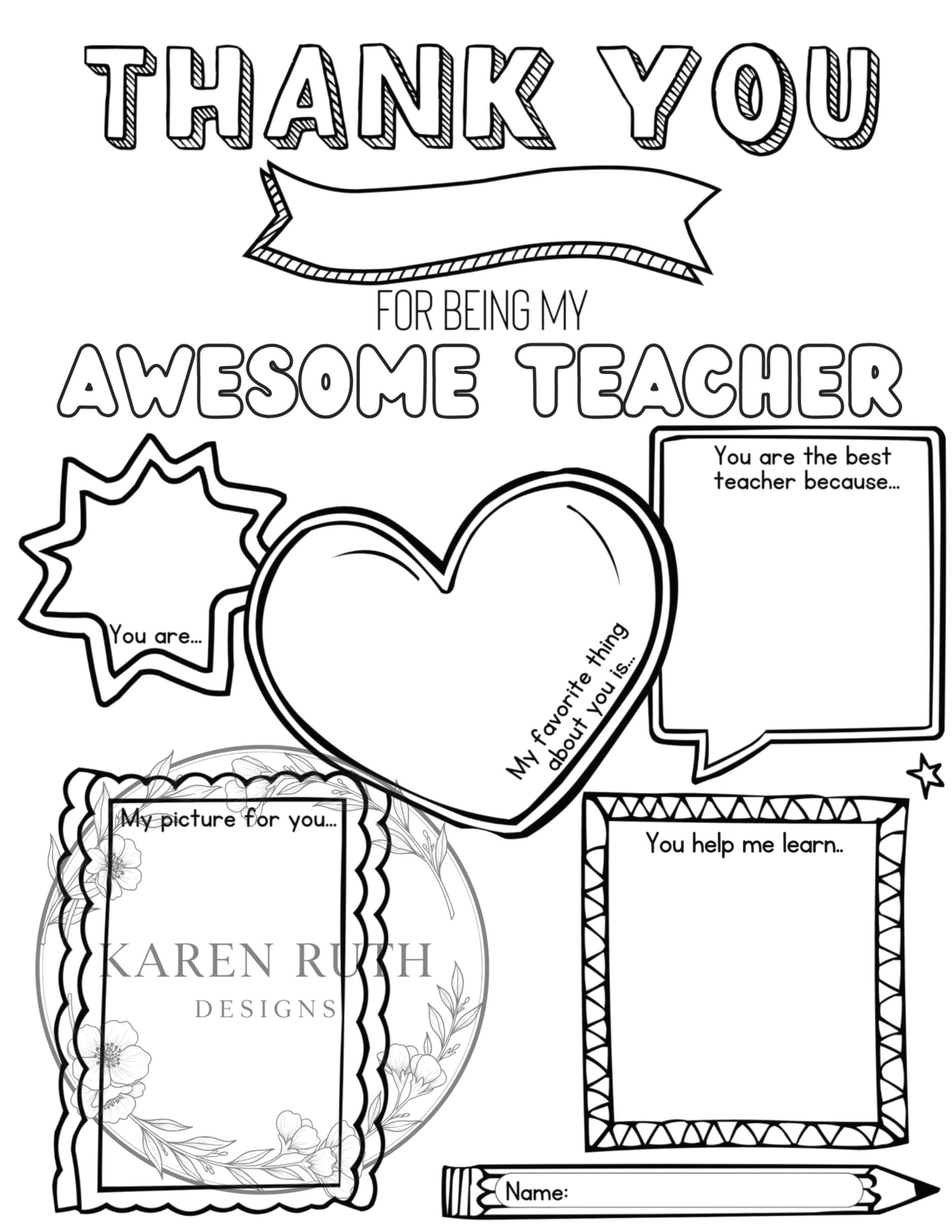 Teacher Appreciation Coloring Page: Printable Thank You Gift (PDF & PNG ...