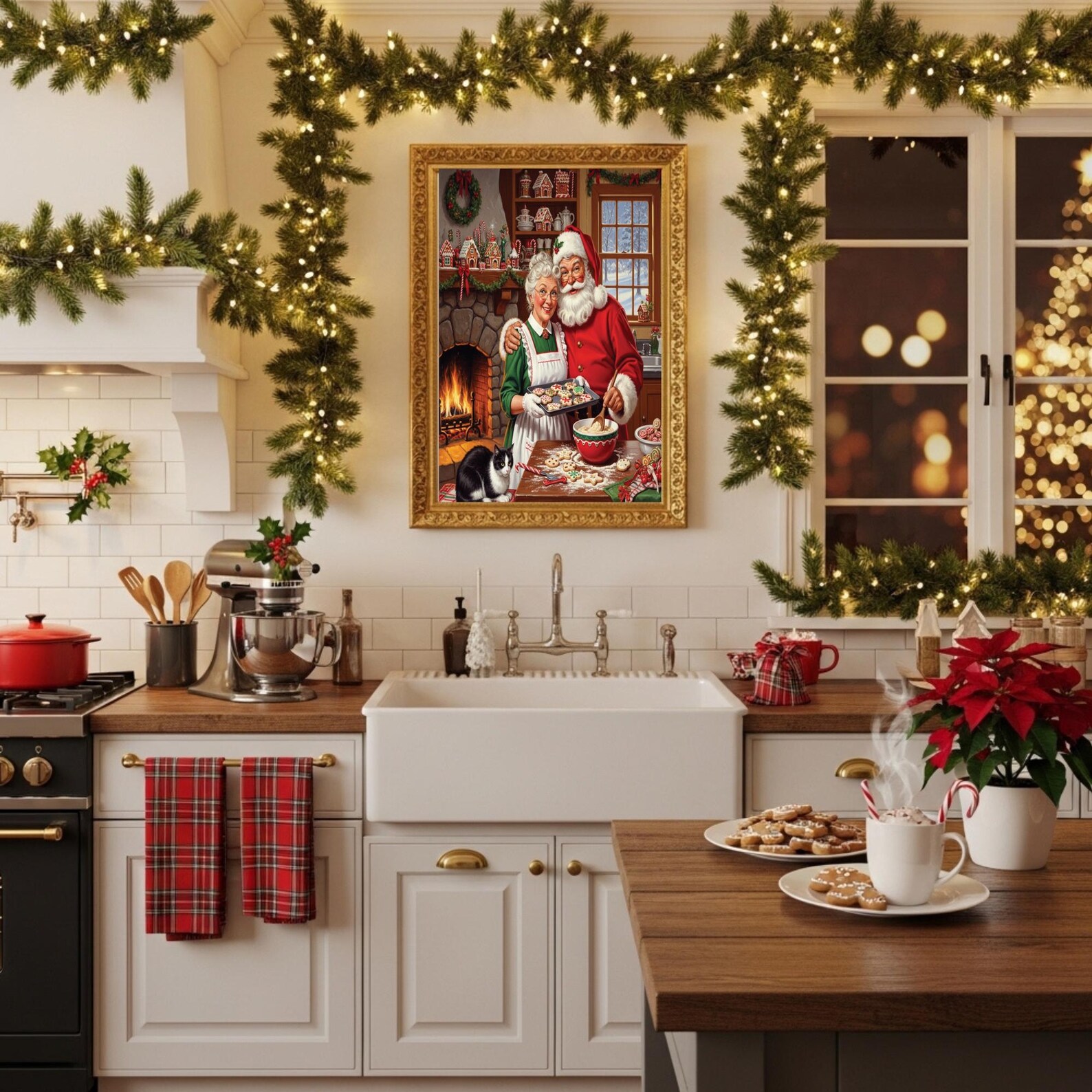 Christmas Kitchen Decor Santa and Mrs Claus Making Cookies PNG Digital ...