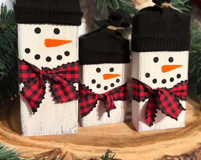 Snowman Decor, Wood Snowman Family,rustic Christmas Decor, Wood Block ...