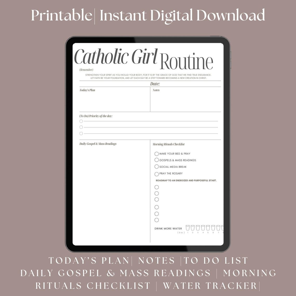Catholic Girl Routine PRINTABLE 8.5x11 Task List Digital DOWNLOAD Only ...