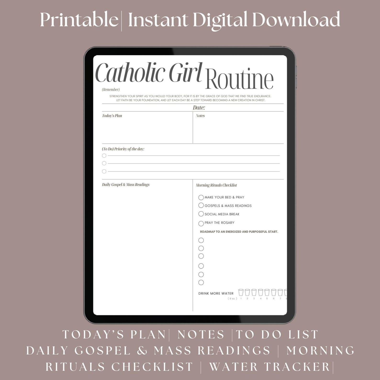 Catholic Girl Routine PRINTABLE 8.5x11 Task List Digital DOWNLOAD Only ...