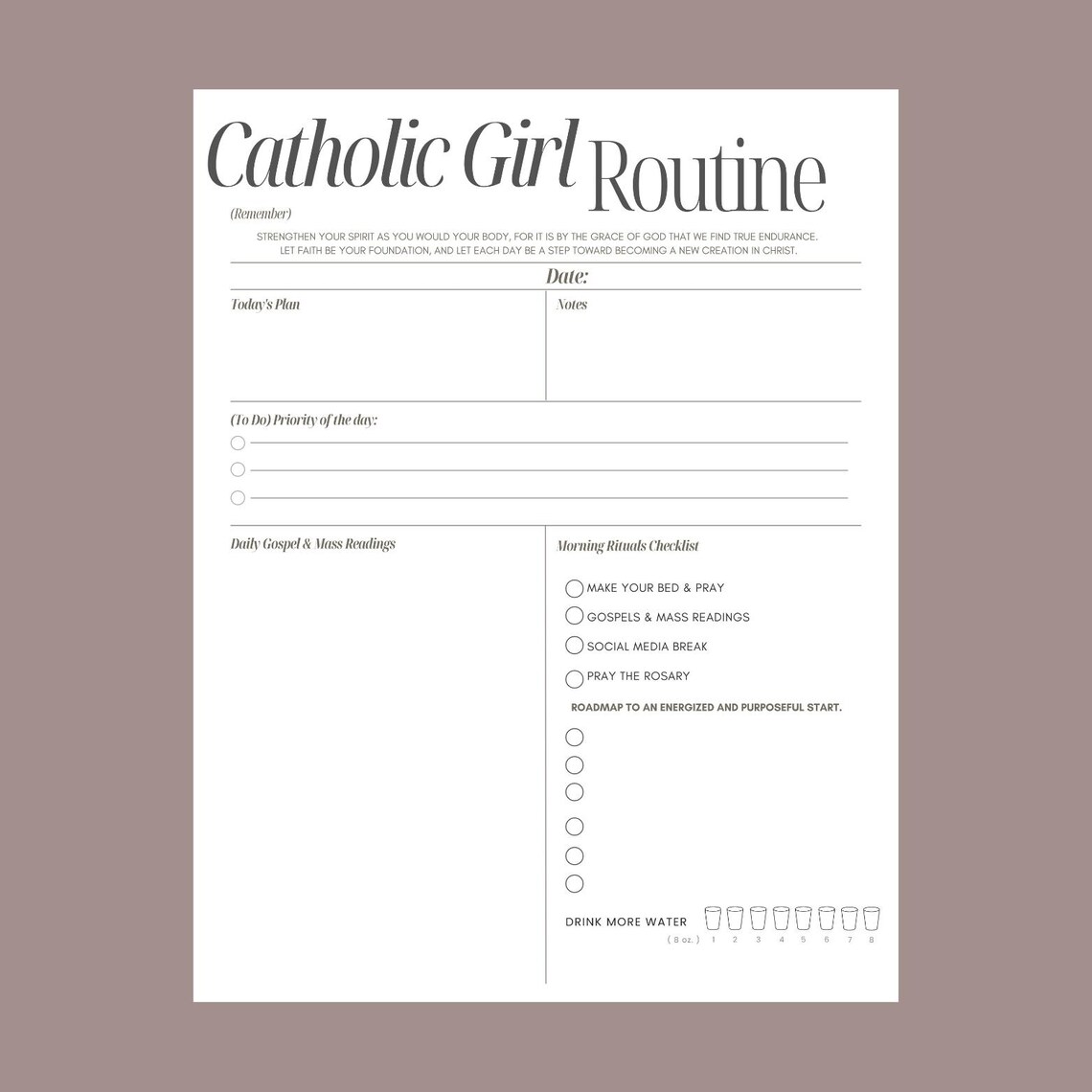 Catholic Girl Routine PRINTABLE 8.5x11 Task List Digital DOWNLOAD Only ...