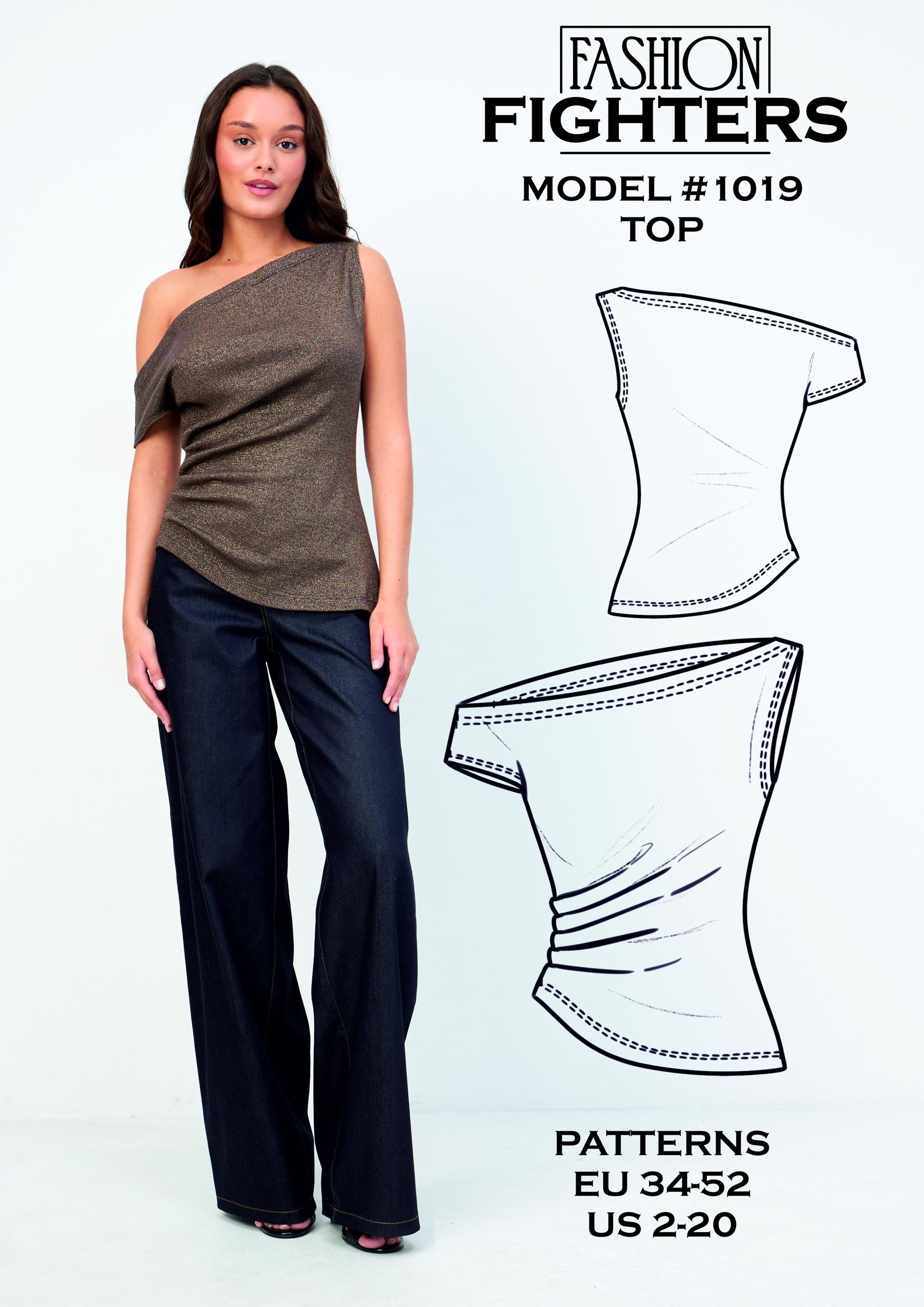 Asymmetrical Draped Top Sewing Pattern | Fashion Fighters | US Size 2 ...