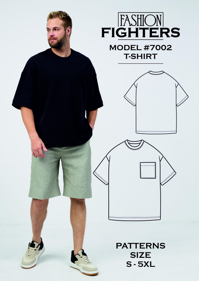 Men's Oversize T-shirt Sewing Pattern | Fashion Fighters | Size S-5XL ...