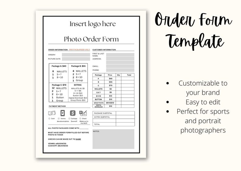 Photographer Order Form Template: Sports & Portrait Photography ...