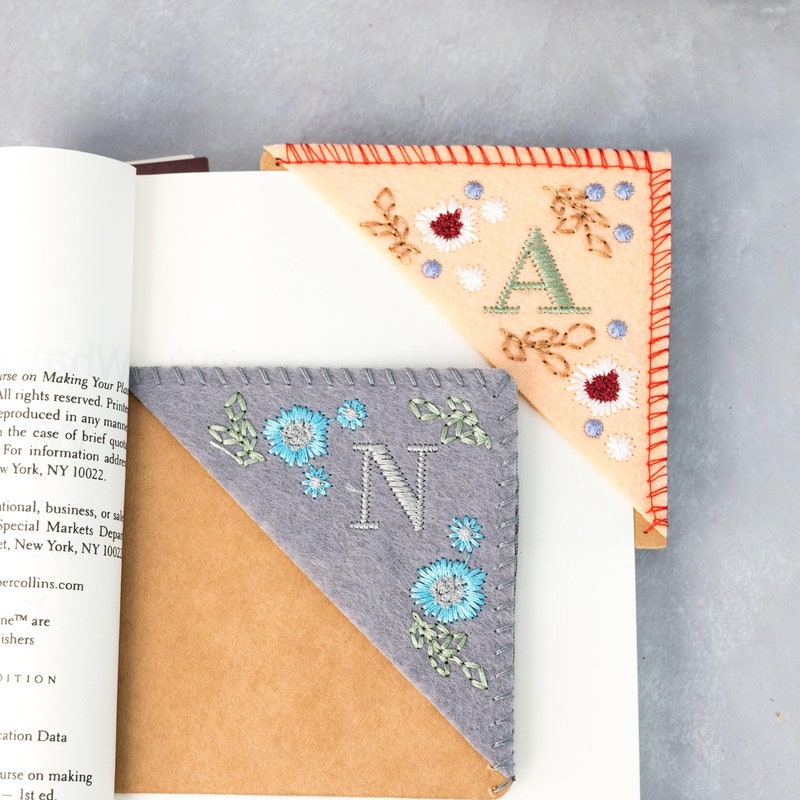 Embroidered Corner Bookmark - Etsy