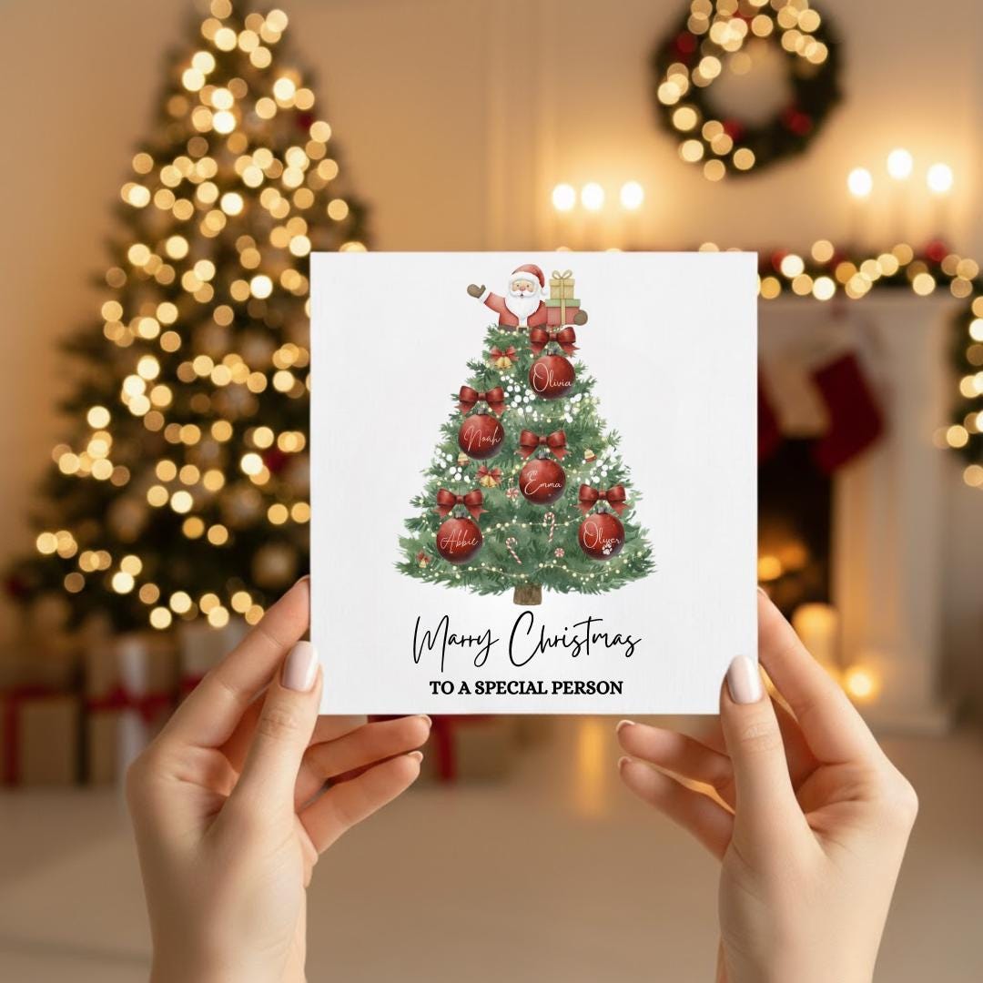 Personalized Family Christmas Tree Card – Custom Holiday Greeting Card ...