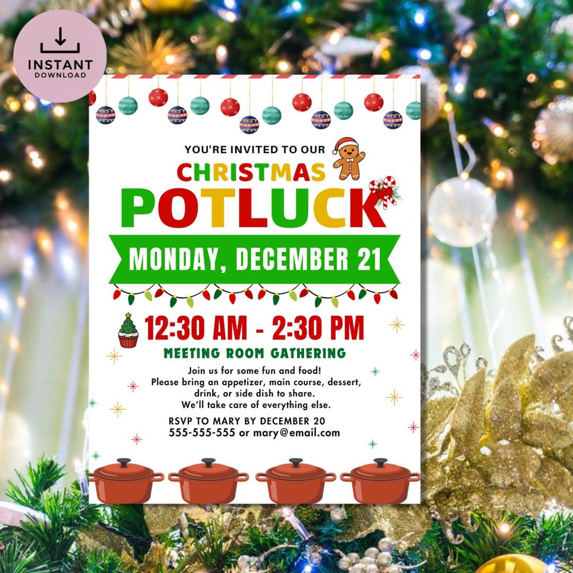 Editable Christmas Potluck Flyer Template | Holiday Party Invitation ...