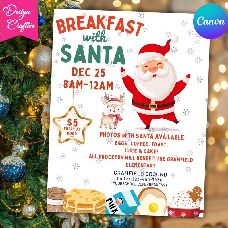 Editable Christmas Breakfast With Santa Flyer | Holiday Brunch ...