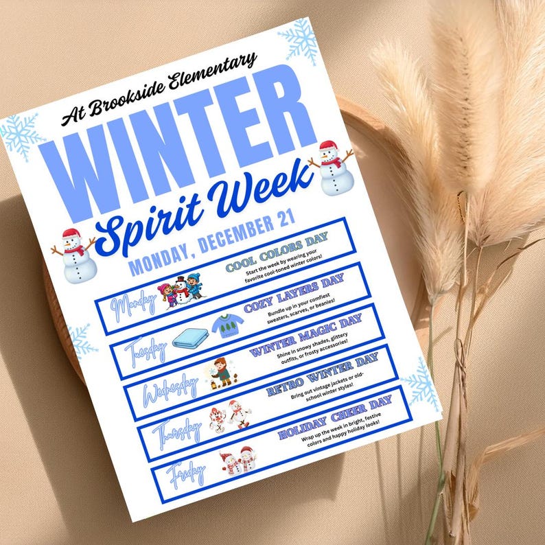 Winter Spirit Week Flyer Template | Editable Canva Holiday School Flyer ...