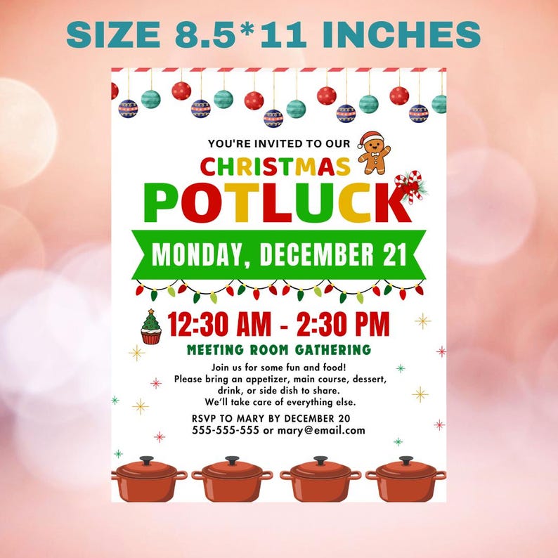 Editable Christmas Potluck Flyer Template | Holiday Party Invitation ...