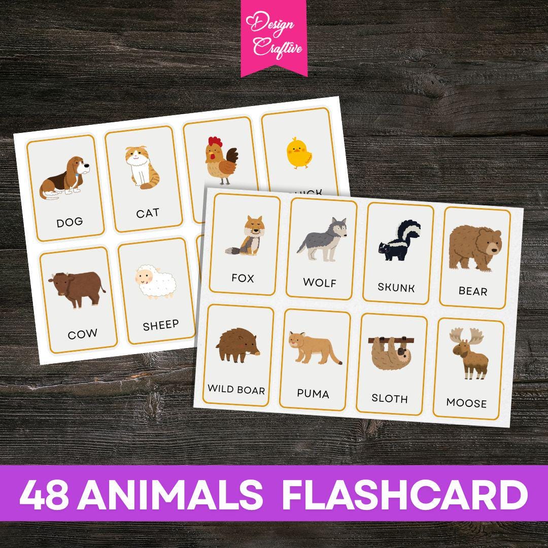 Animal Flashcards for Kids | Printable Preschool Learning Cards ...