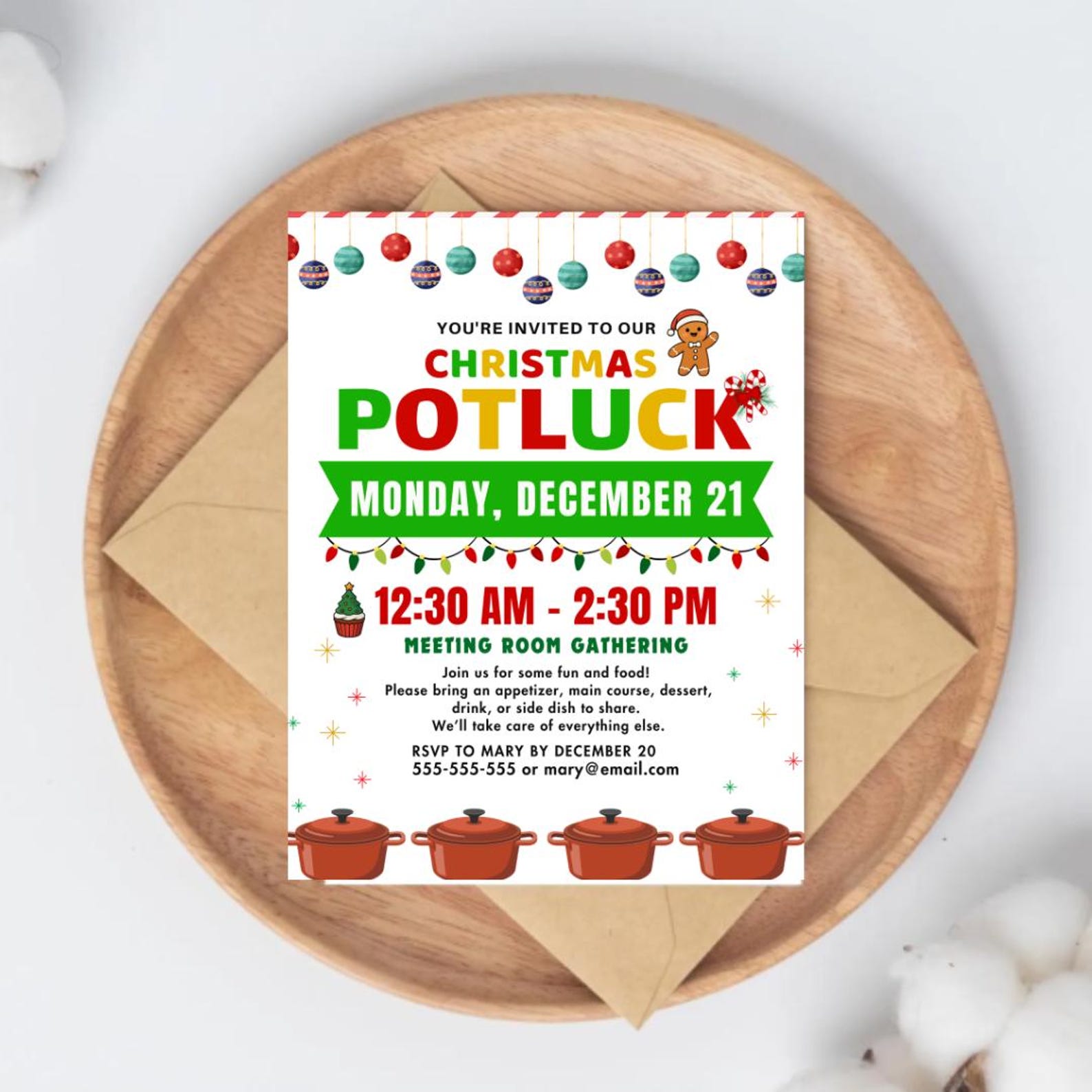 Editable Christmas Potluck Flyer Template | Holiday Party Invitation ...
