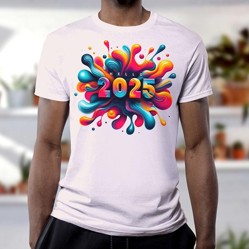 Hello 2025 T-shirt Design: Colour Splash New Year (PNG Digital Download ...