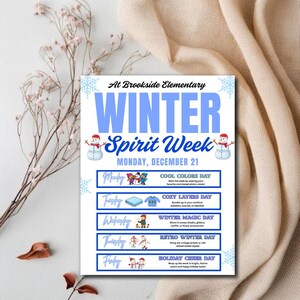 Winter Spirit Week Flyer Template | Editable Canva Holiday School Flyer ...