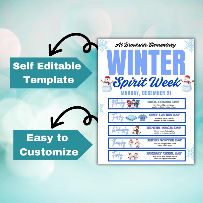 Winter Spirit Week Flyer Template | Editable Canva Holiday School Flyer ...