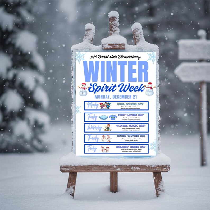 Winter Spirit Week Flyer Template | Editable Canva Holiday School Flyer ...