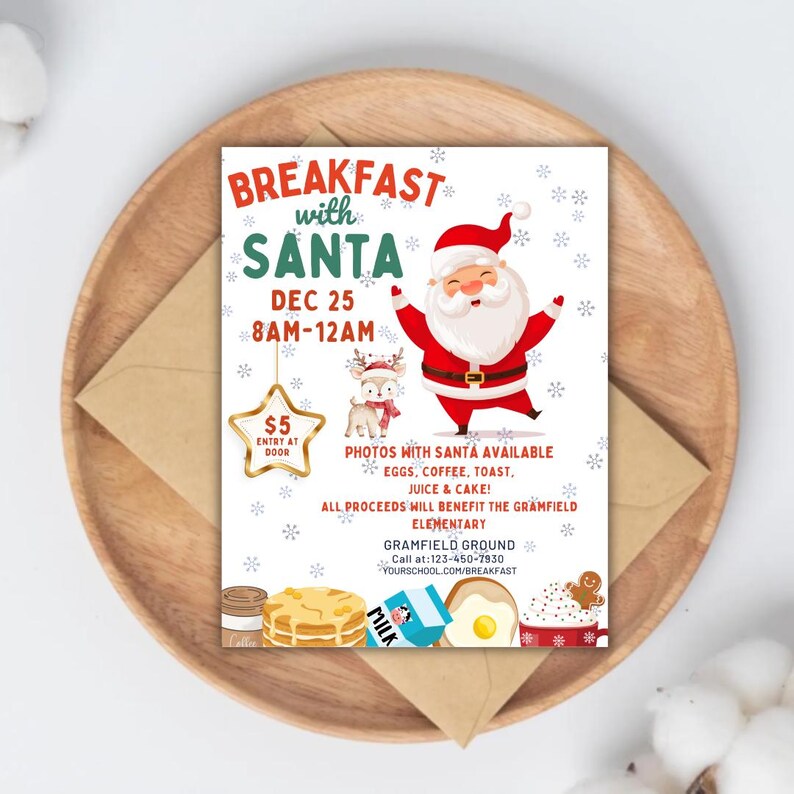 Editable Christmas Breakfast With Santa Flyer | Holiday Brunch ...