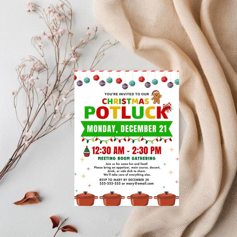 Editable Christmas Potluck Flyer Template | Holiday Party Invitation ...