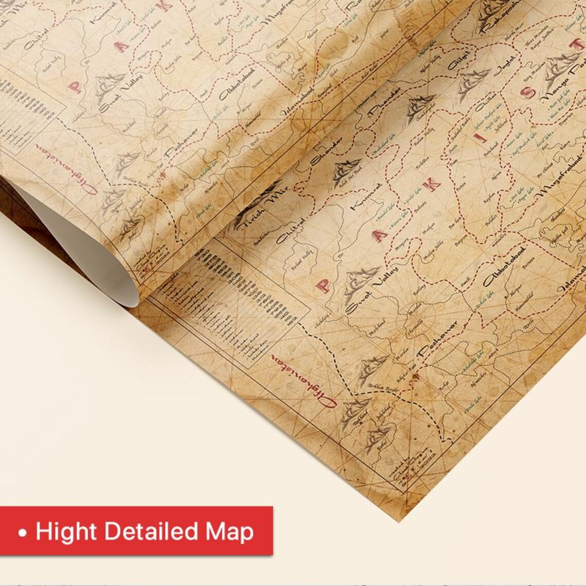 Northern Pakistan Map: Himalayan & Karakoram Peaks (digital Download ...