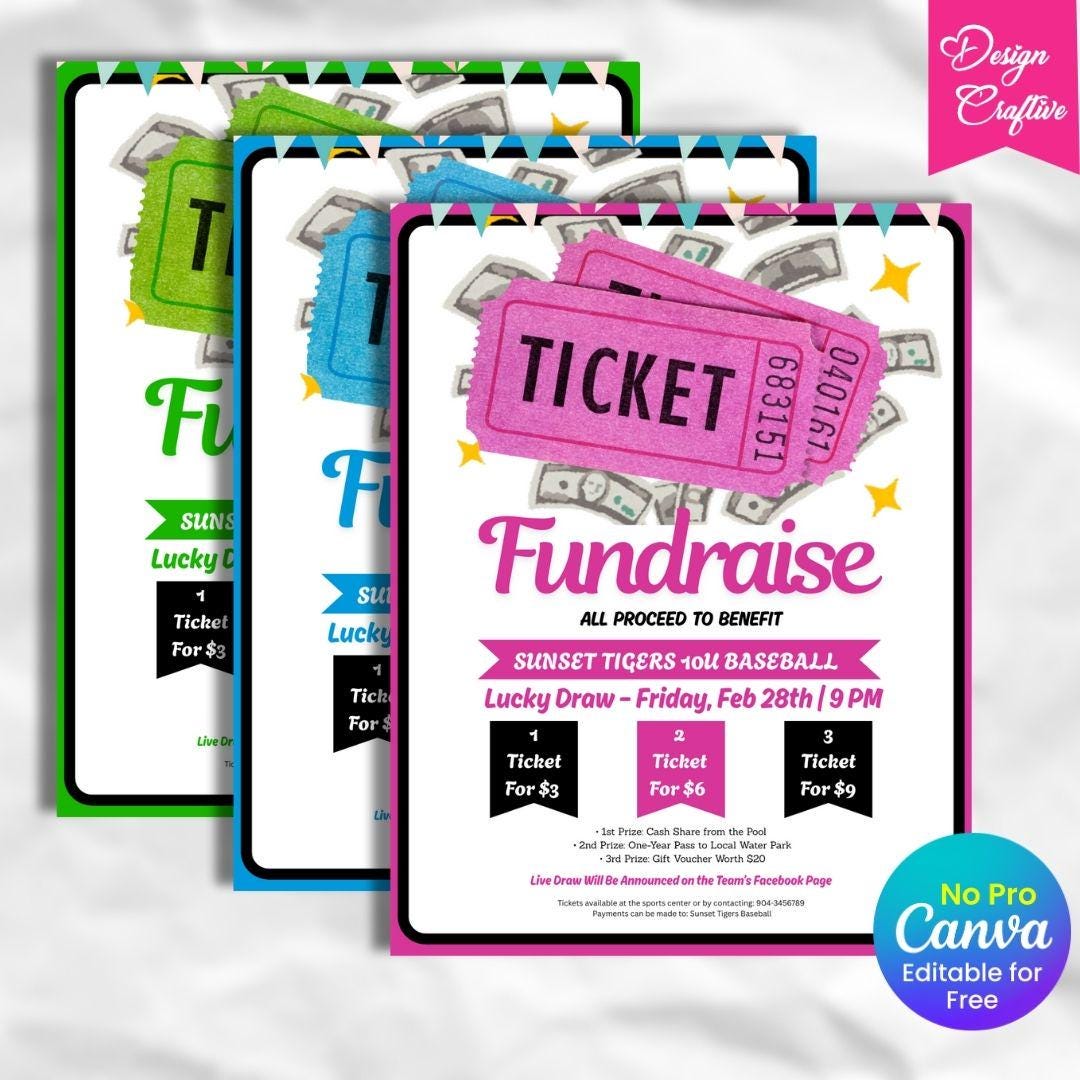 Fundraiser Ticket & Raffle Flyer Template | Split the Pot Cash Raffle ...