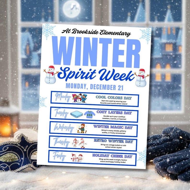 Winter Spirit Week Flyer Template | Editable Canva Holiday School Flyer ...