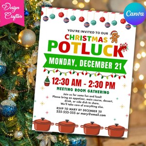 Editable Christmas Potluck Flyer Template | Holiday Party Invitation ...