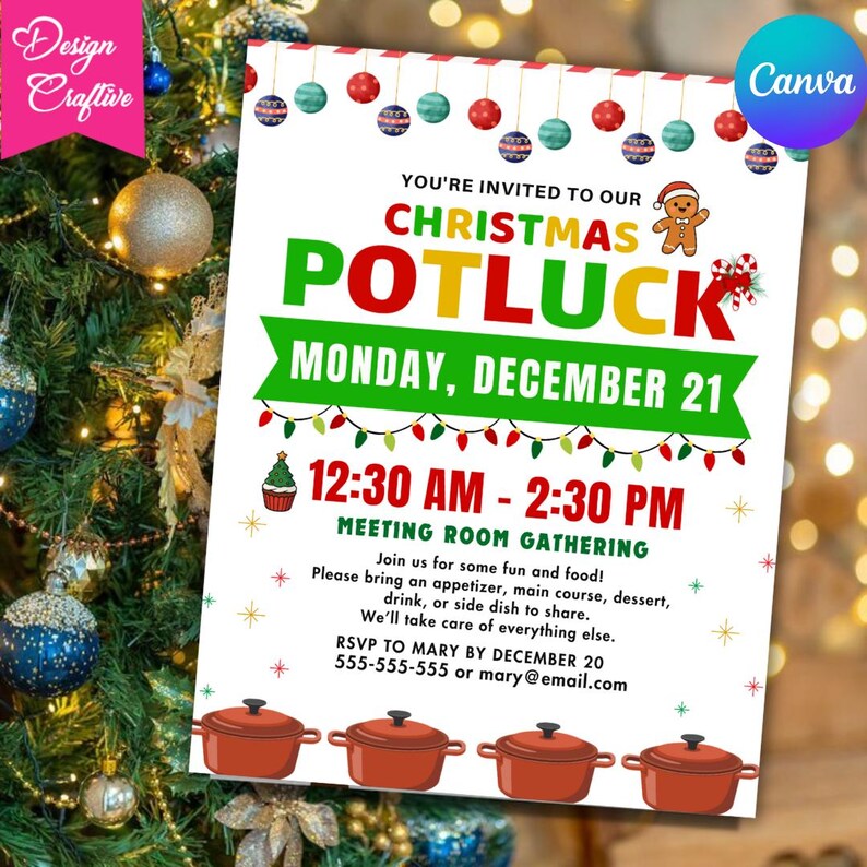 Editable Christmas Potluck Flyer Template | Holiday Party Invitation ...
