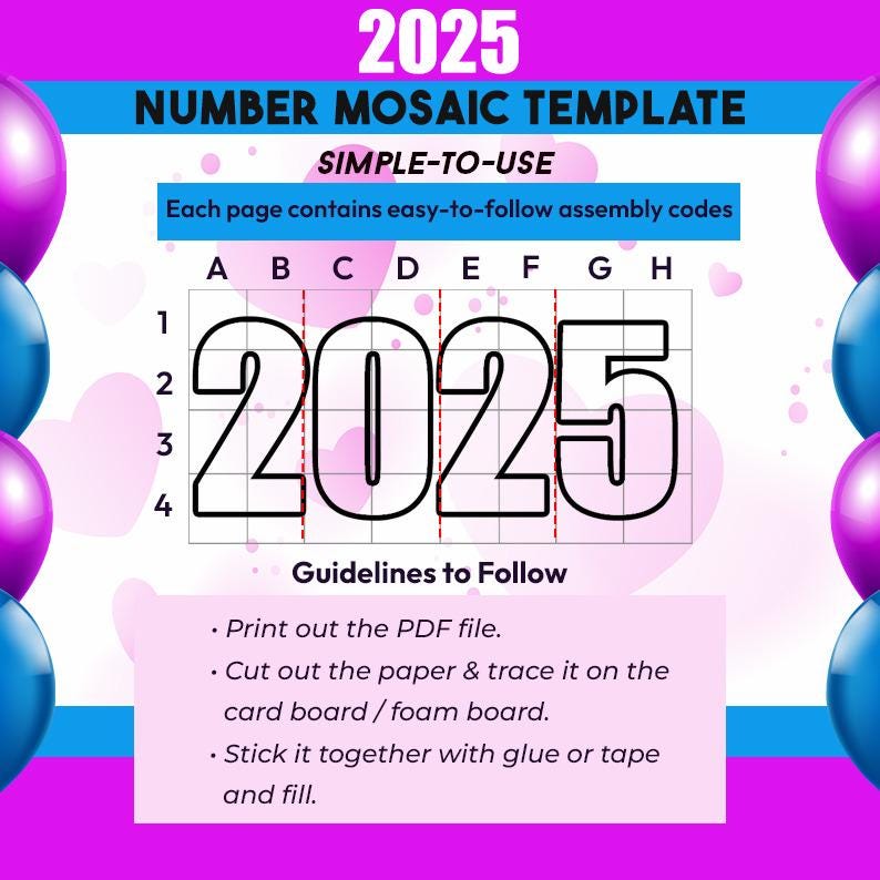 2025 Numbers Mosaic Template, New Year Mosaic 2025, College Year 2025 ...