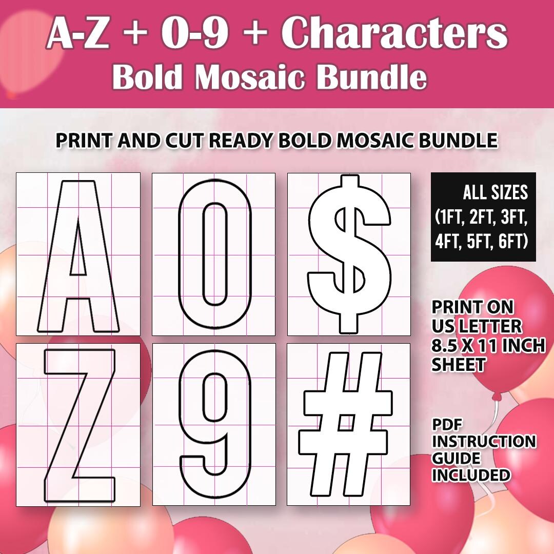 All A-Z Letters 0-9 Numbers & Special Characters Mosaic, Bold Letters ...