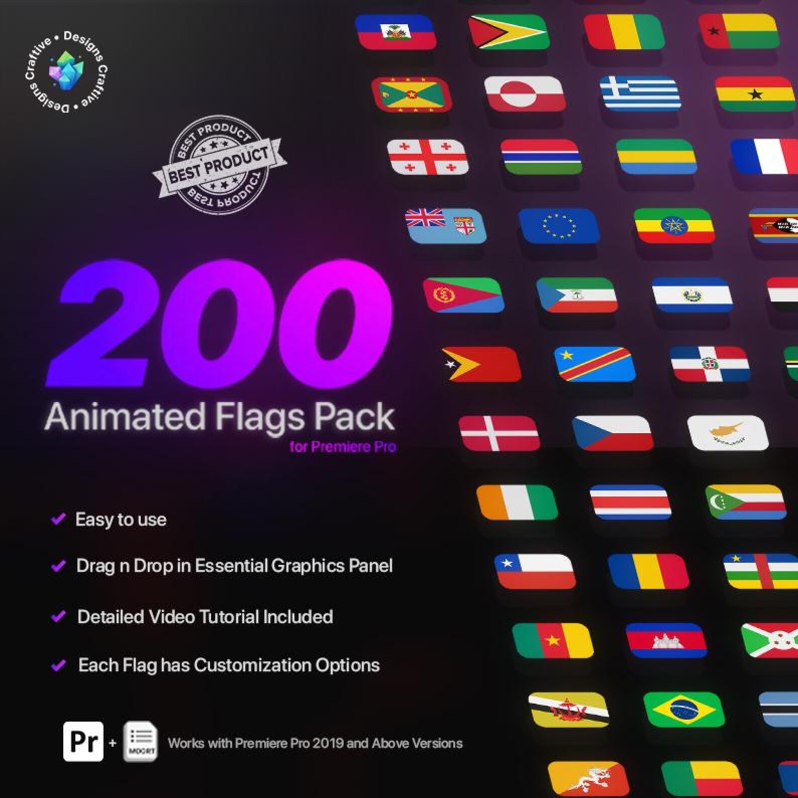 200 Animated Country Flags for Premiere Pro (instant Download) - Etsy