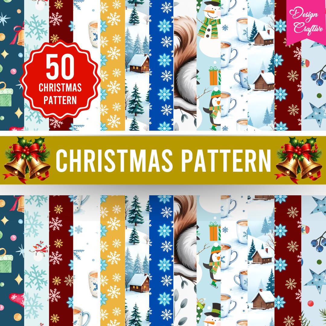 50 Christmas Background Digital Paper Pack | Seamless Holiday Patterns ...