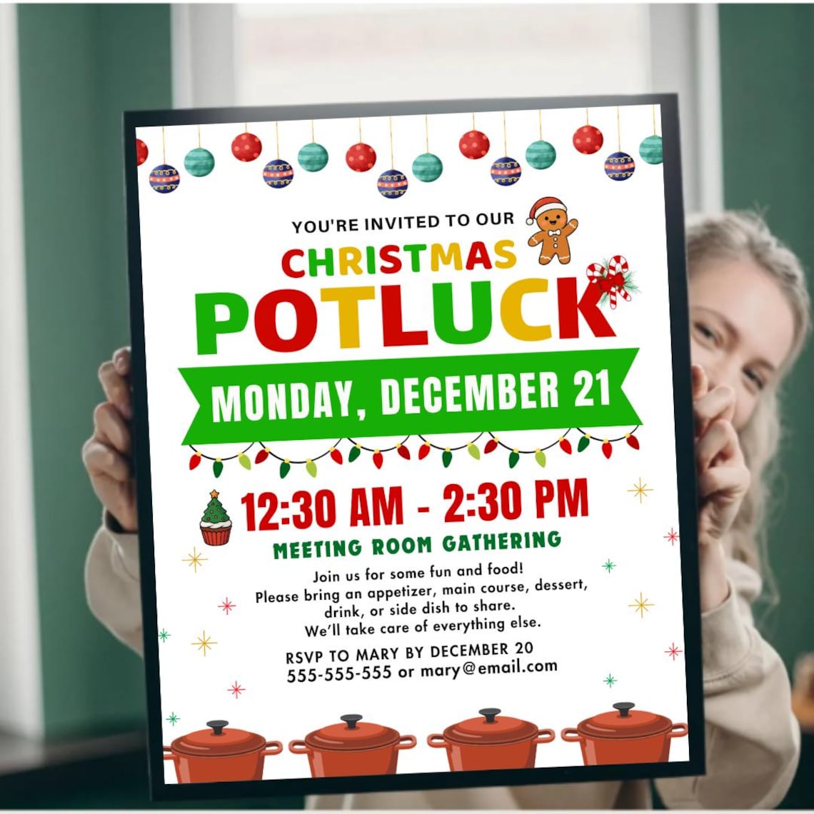 Editable Christmas Potluck Flyer Template | Holiday Party Invitation ...