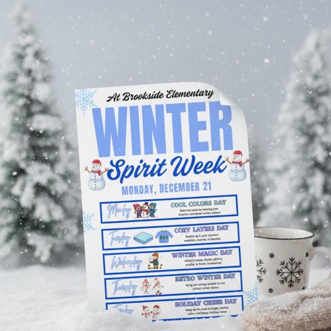 Winter Spirit Week Flyer Template | Editable Canva Holiday School Flyer ...