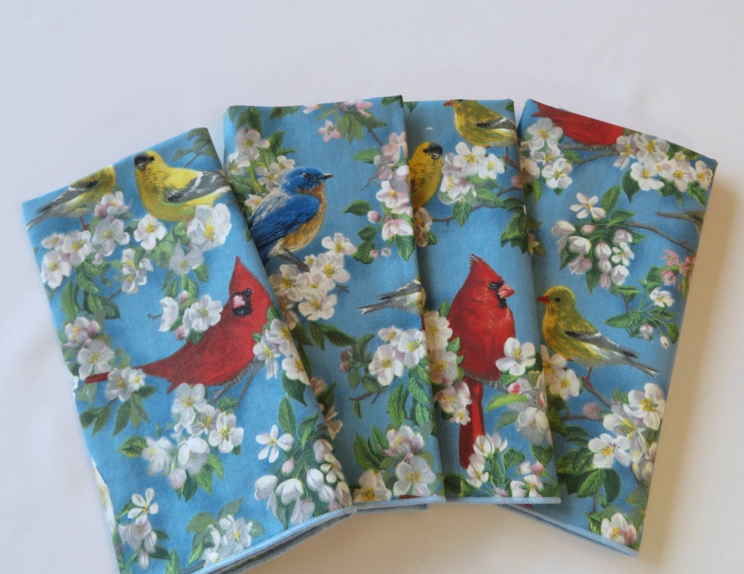 Bird Napkins Set 4 or 6 Blue Bird Napkins Blue Summer Napkins Red ...
