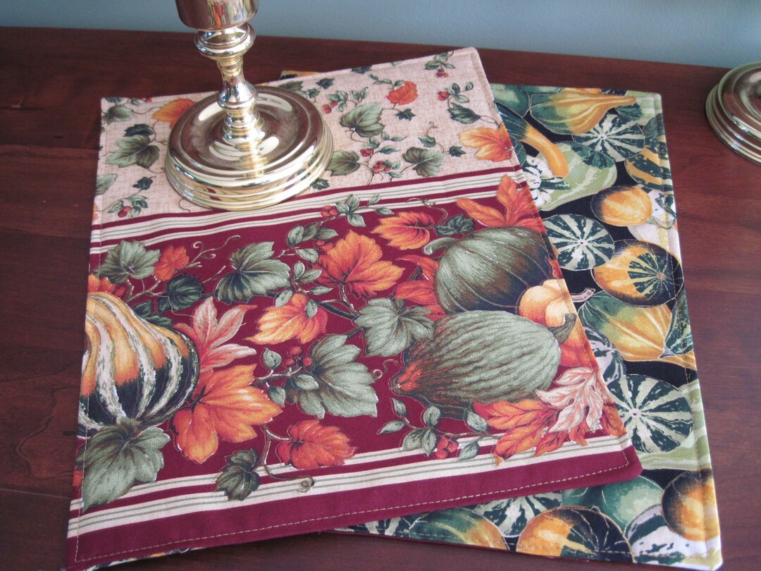 SALE 2 Square Autumn Gourds Pumpkins Placemat Reversible Fall Placemats ...