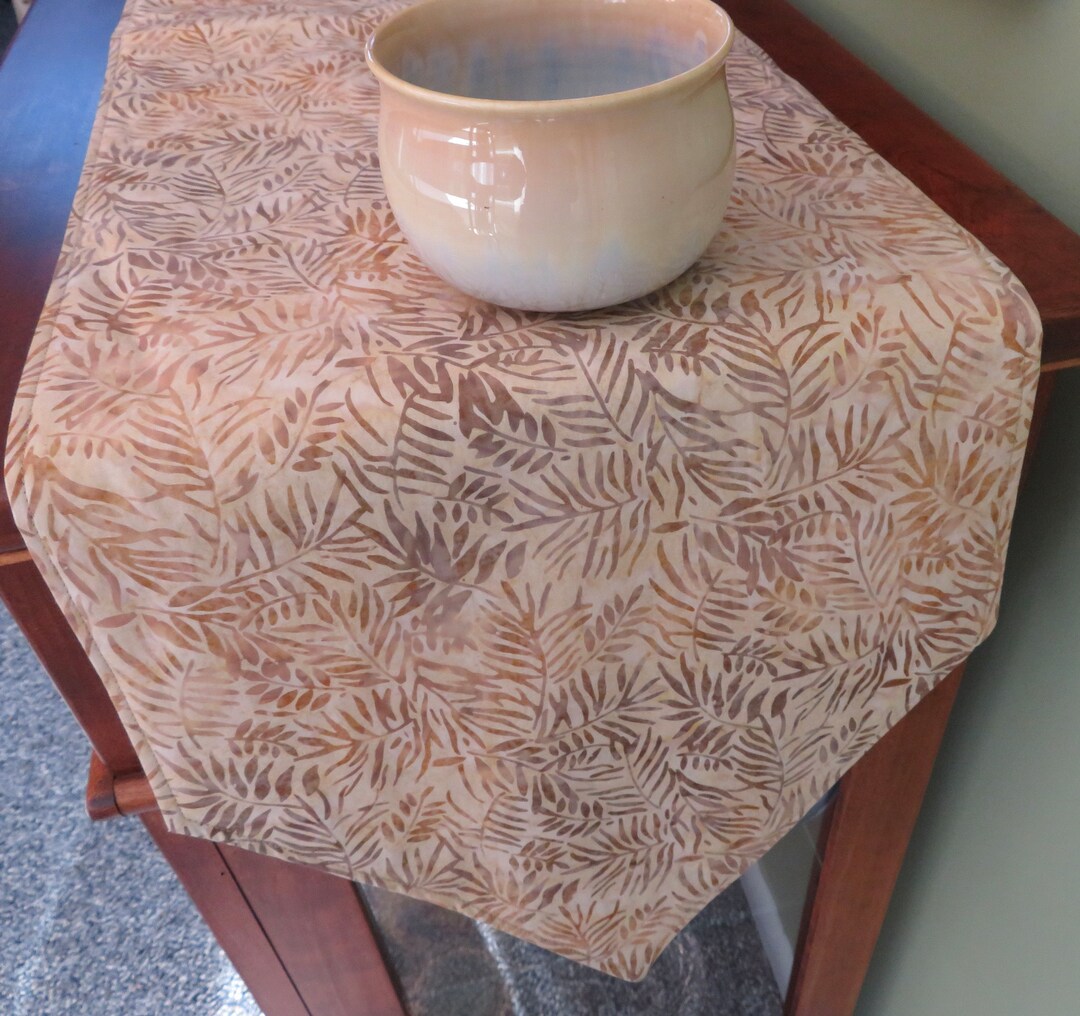 54 72 Beige Batik Table Runner Reversible Tan Light Brown Fern Vine ...