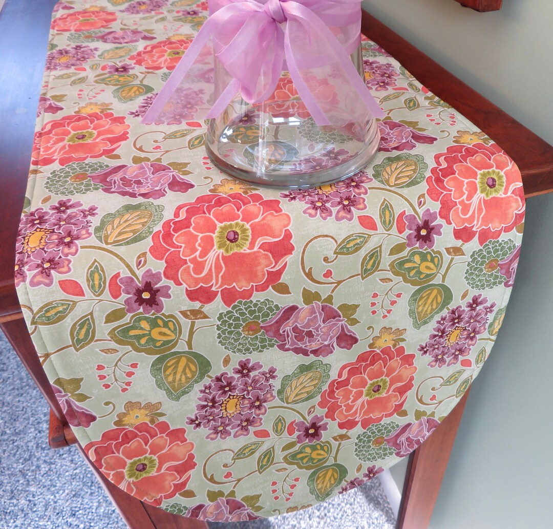 36 Fall Floral Table Runner Reversible Sage Green Table Runner Warm ...