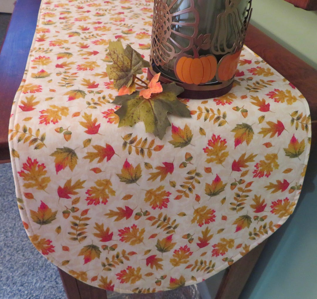 36" Beige Fall Leaves Table Runner Reversible Rustic Fall Table Runner ...