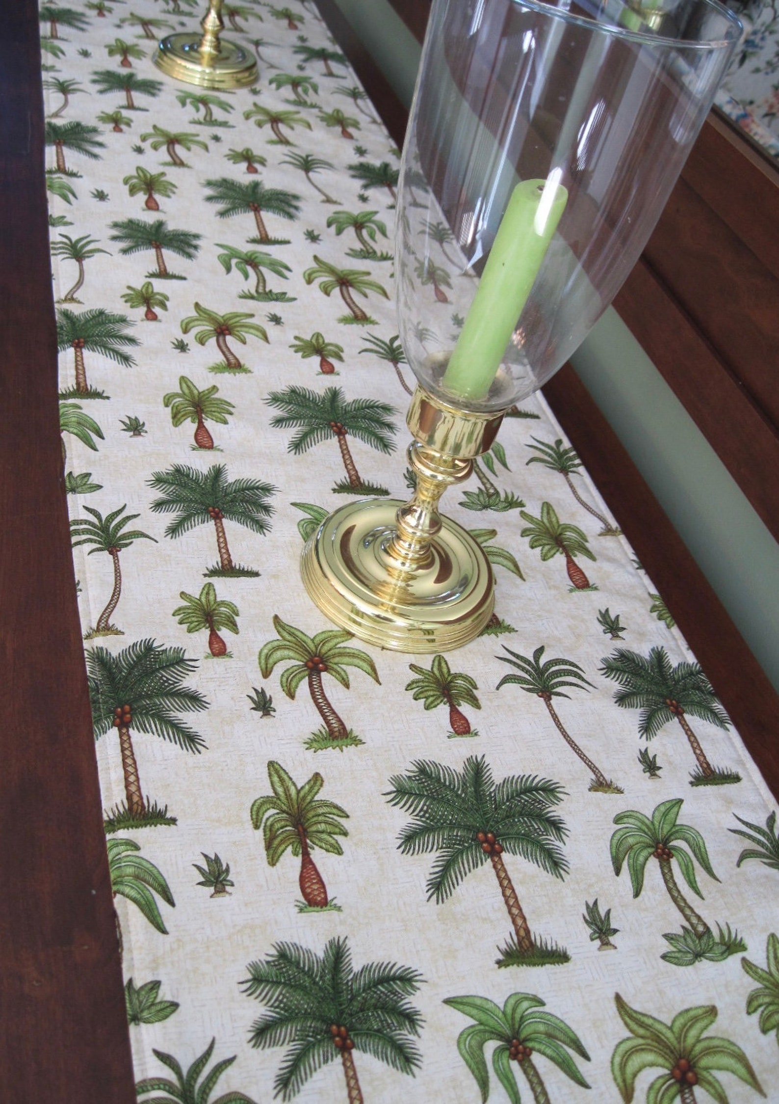 72 Palm Tree Table Runner Reversible Tropical Green | Etsy