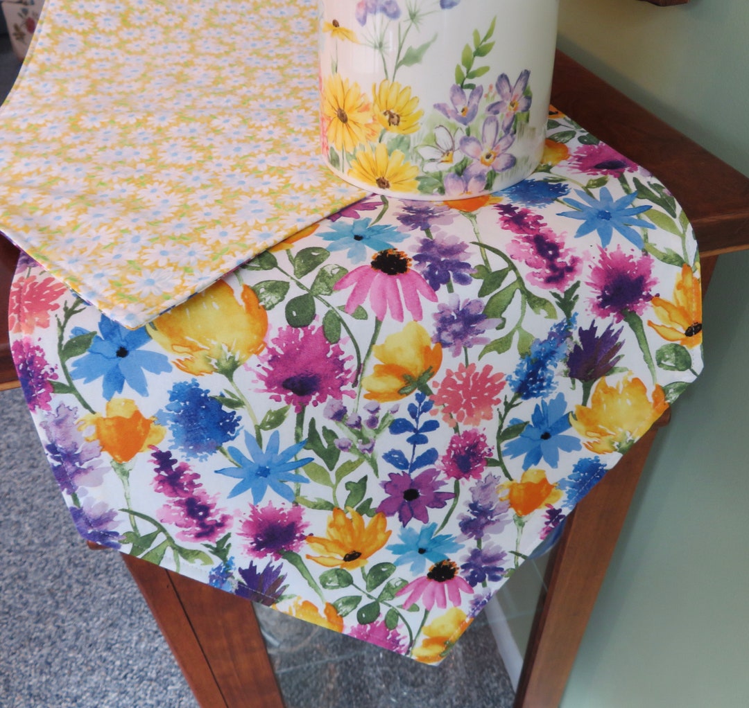 54 Summer Floral Table Runner Reversible Yellow Blue Floral Springtable ...