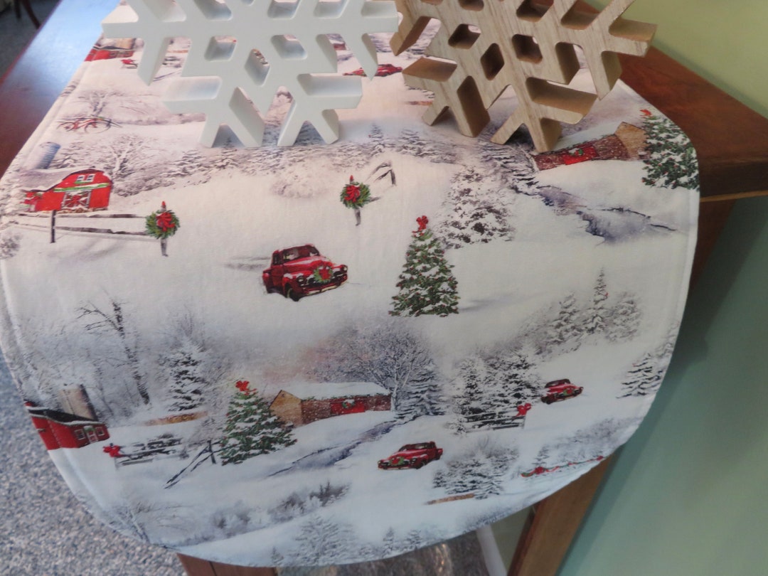 36" Winter Scene Table Runner Reversible Gray Snowflake Table Runner ...