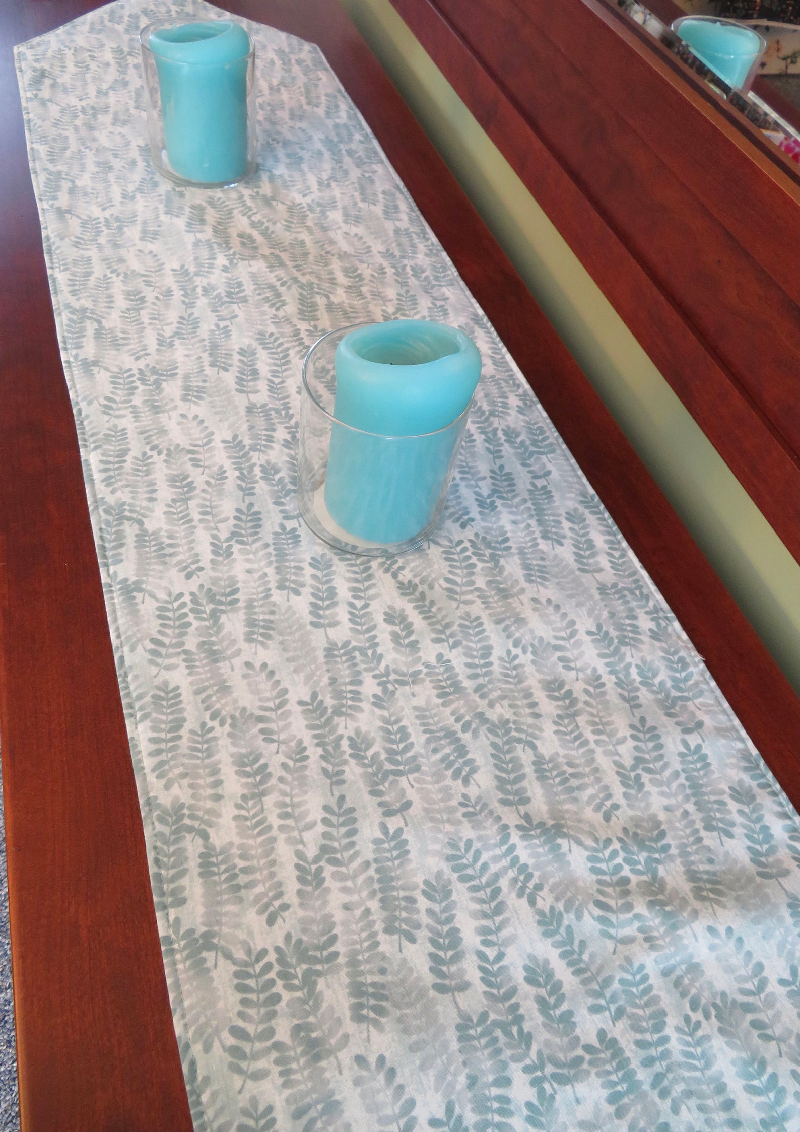 54 72 Aqua Floral Spring Table Runner Reversible - Etsy